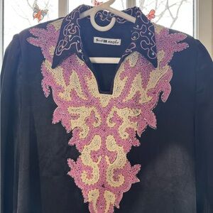 Saja | Dresses | Vintage Sajeda Kaftan Caftan Dress Black Satin Pink ...